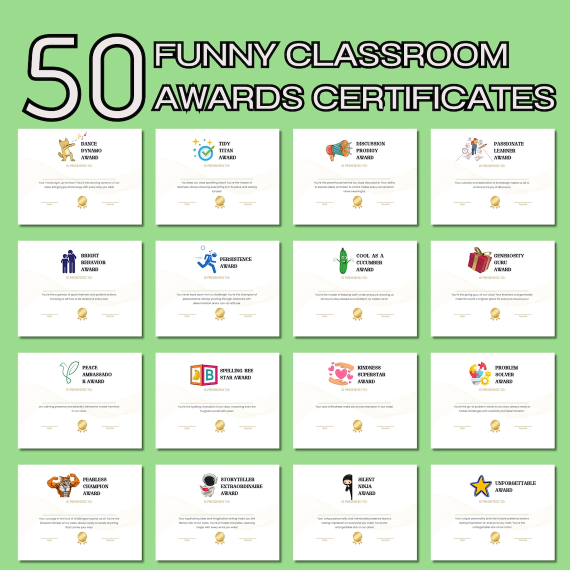 Funny Classroom Awards Certificates Editable in Canva, End of School ...