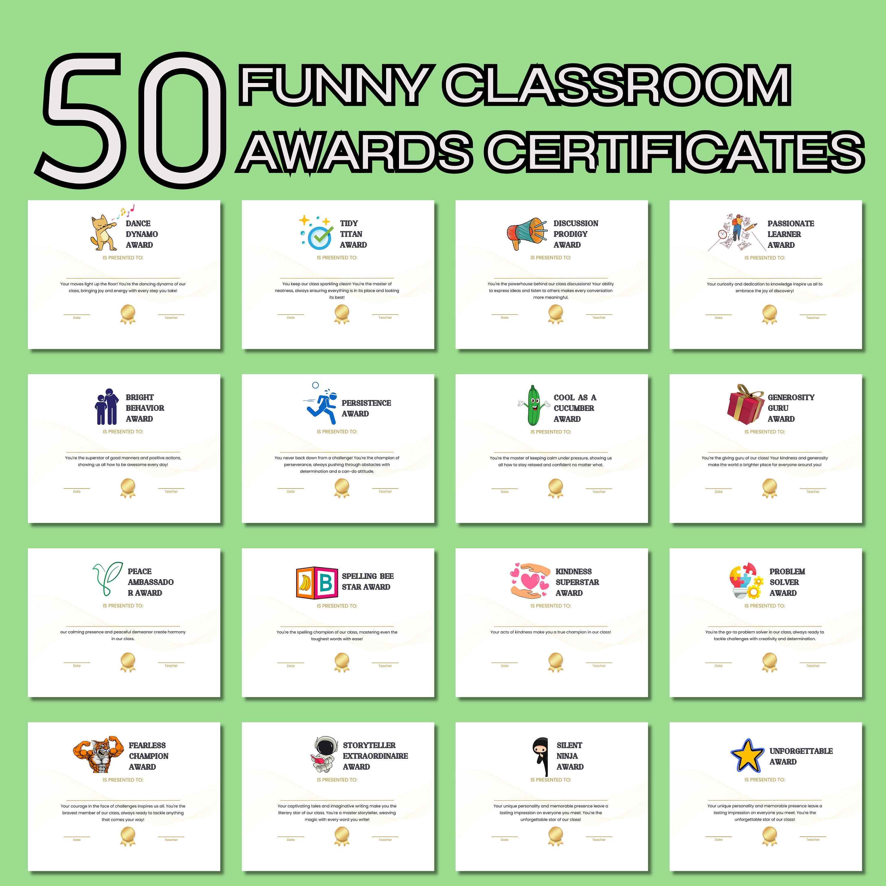 Funny Classroom Awards Certificates Editable in Canva, End of School ...
