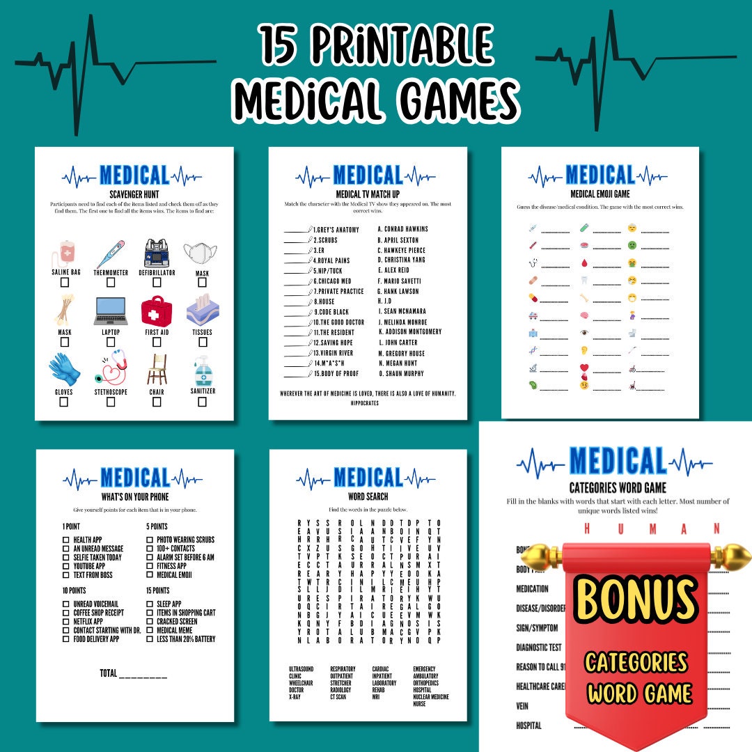 Medical Game Bundle, Printable Nursing Games, Doctor Games, Radiology ...