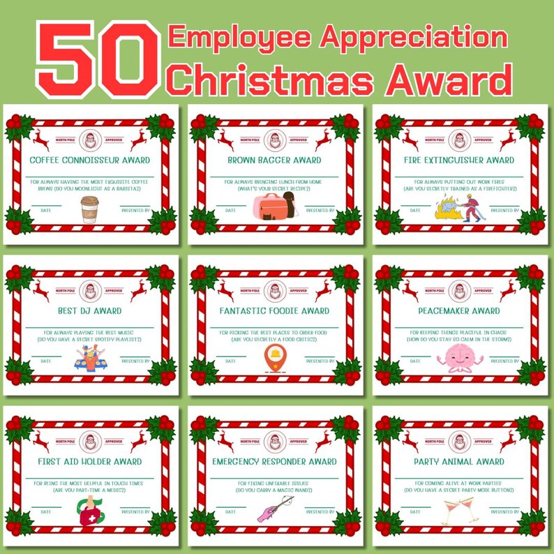 Funny Christmas Employee Award Certificates: Editable Coworker Gift ...