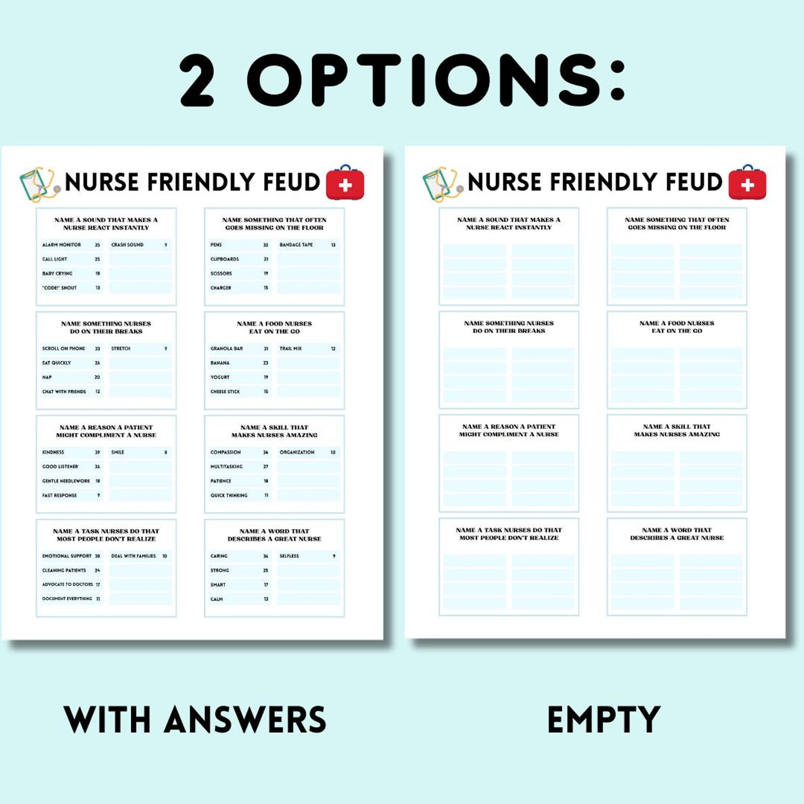 Nurse Feud Game: Fun Hospital Staff Trivia (printable Digital Files) - Etsy