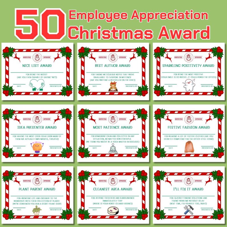 Funny Christmas Employee Award Certificates: Editable Coworker Gift ...