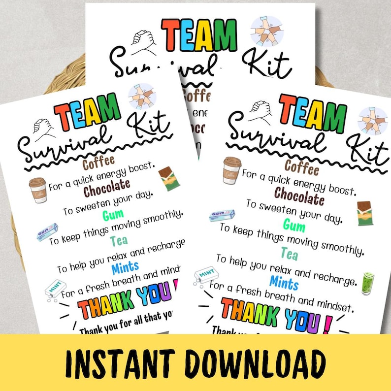 Team Survival Kit Gift Tags Printable | Employee Welcome Gifts ...