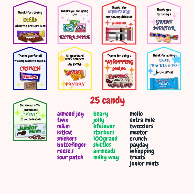 Employee Candy Bar Gift Tags Thank You Notes for Employee Appreciation ...