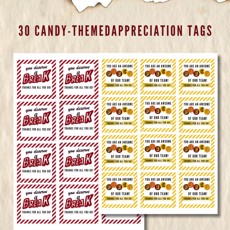 30 Employee Candy Bar Gift Tags. Employee Appreciation Tag. Staff ...