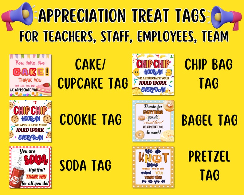 Appreciation Treat Tags Bundle: Teacher, Employee Thank You (digital ...