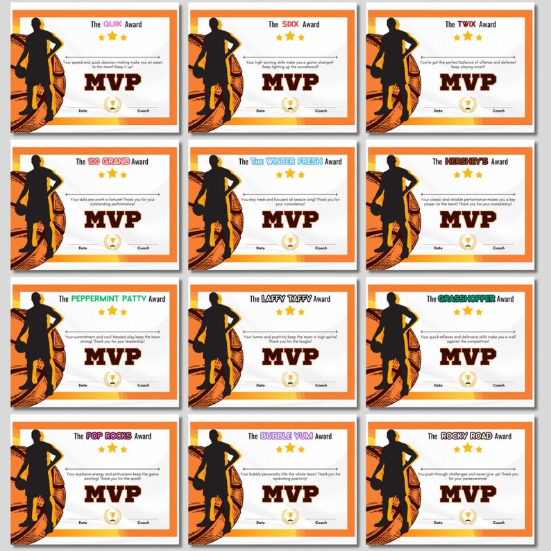 Basketball Candy Bar Awards: Team Recognition Certificates (digital ...