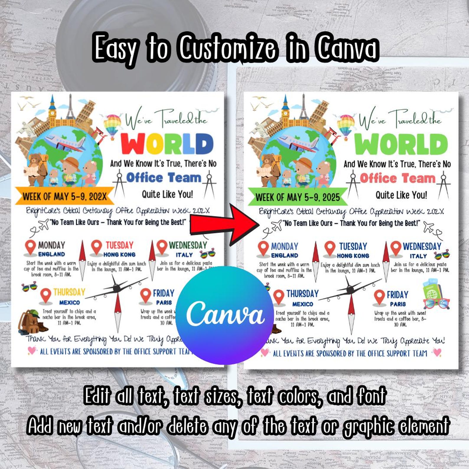 Office Appreciation Week: Around the World Flyer & Door Hanger (canva ...