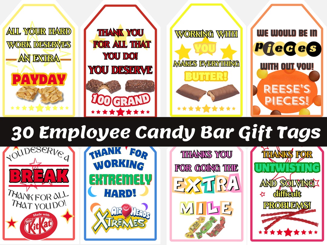 Employee Candy Bar Gift Tags Thank You Notes for Employee Appreciation ...