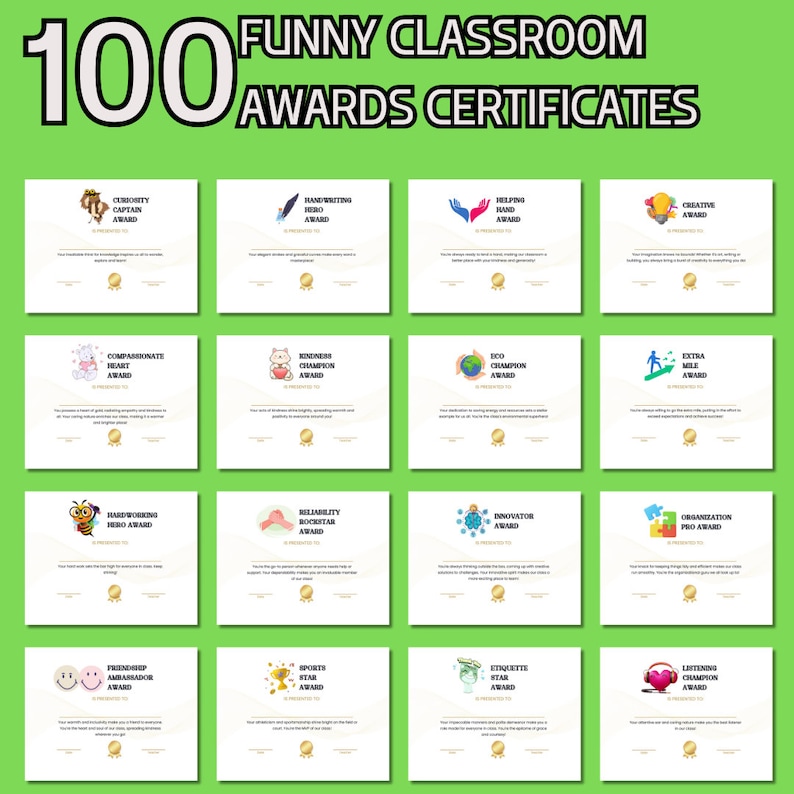 Funny Classroom Awards Certificates Editable in Canva, End of School ...