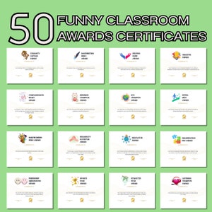 Funny Classroom Awards Certificates Editable in Canva, End of School ...