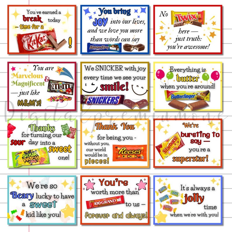 Candy Gift Tags for Kids: Printable Lunchbox Notes (PDF Download) - Etsy