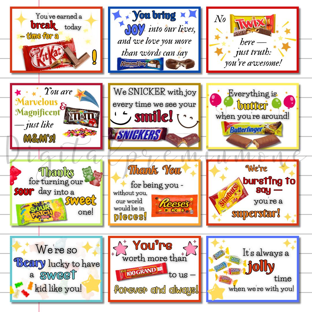 Candy Gift Tags for Kids: Printable Lunchbox Notes (PDF Download) - Etsy