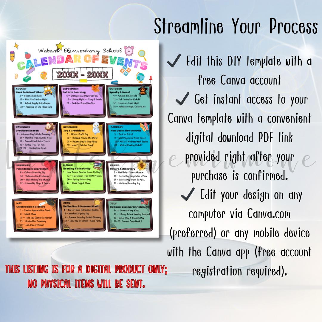 Editable PTO Calendar Flyer Canva Template: School Event Planner ...