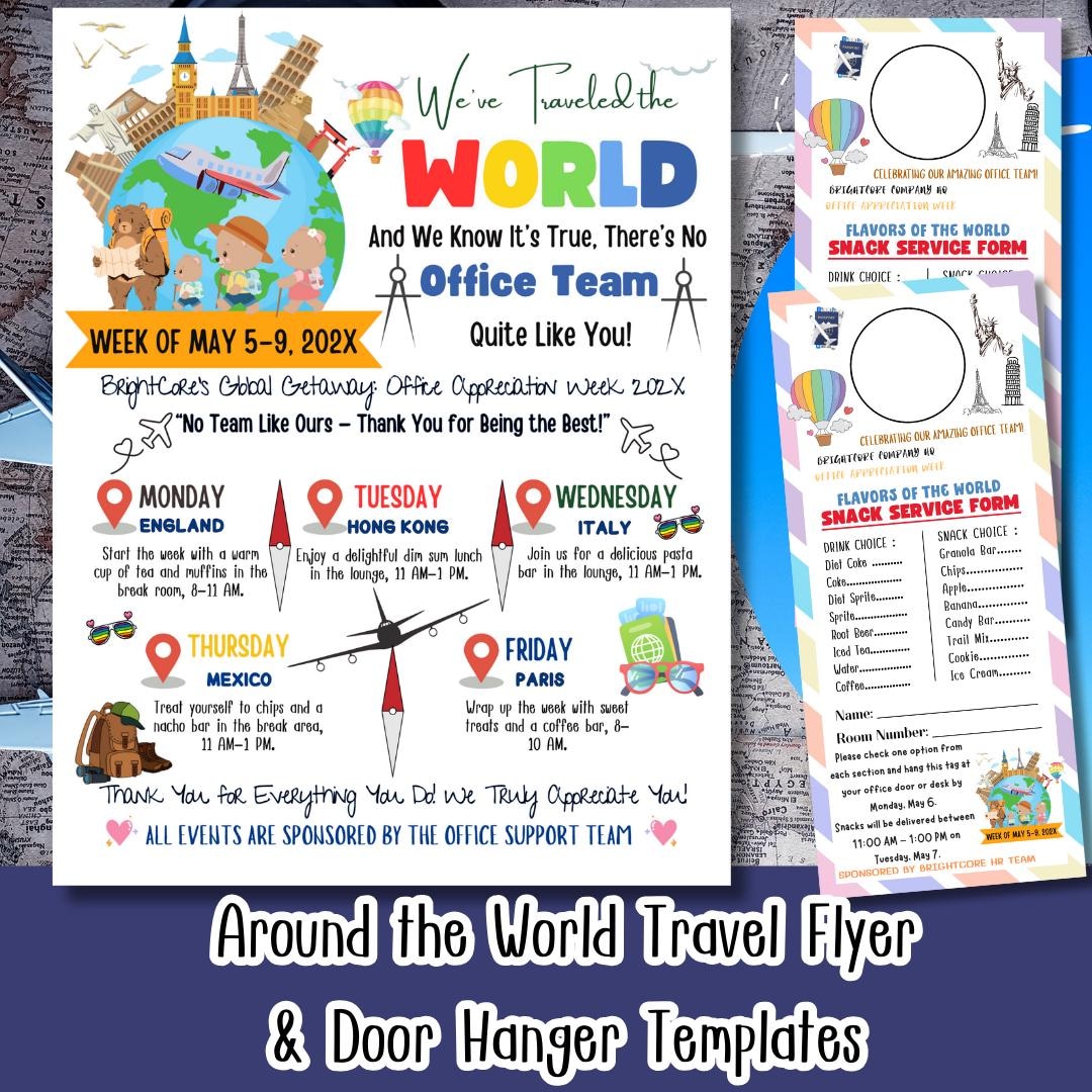 Office Appreciation Week: Around the World Flyer & Door Hanger (canva ...