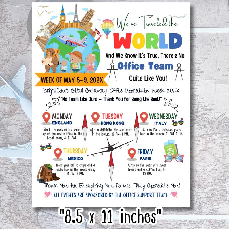 Office Appreciation Week: Around the World Flyer & Door Hanger (canva ...