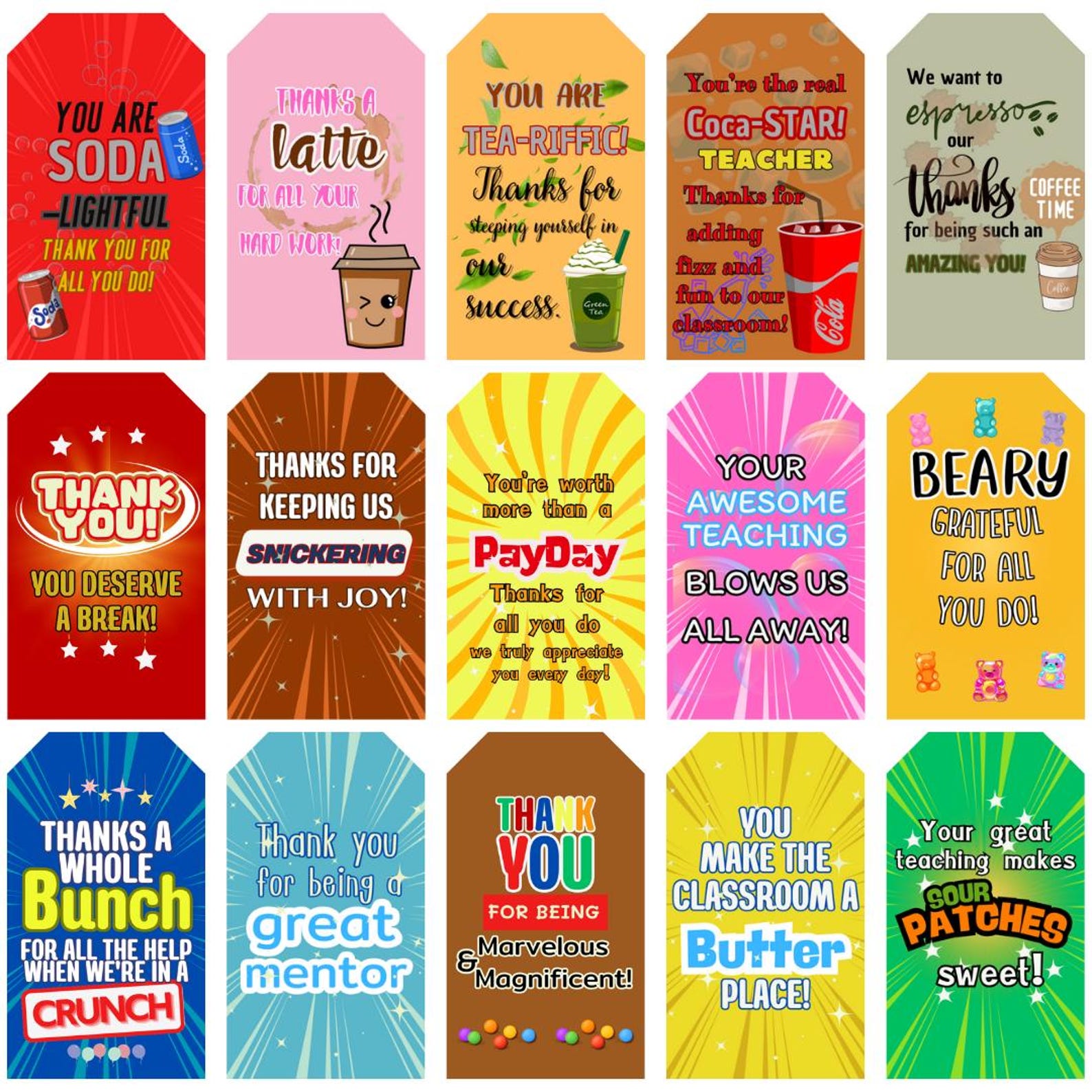 Teacher Appreciation Candy Gift Tags: Printable Thank You Notes ...