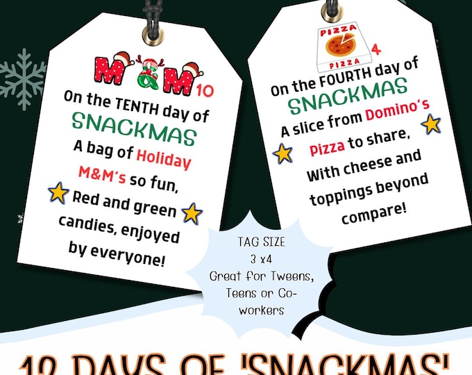 12 Days of Christmas Tags, Christmas Countdown Tags, Snackmas Neighbor ...