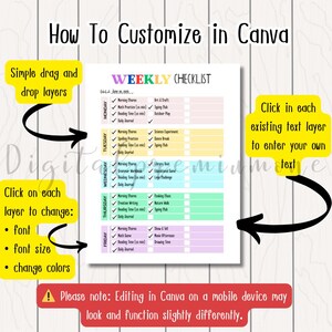 Editable Kids Checklist Set: Daily & Weekly Planner (canva Template ...