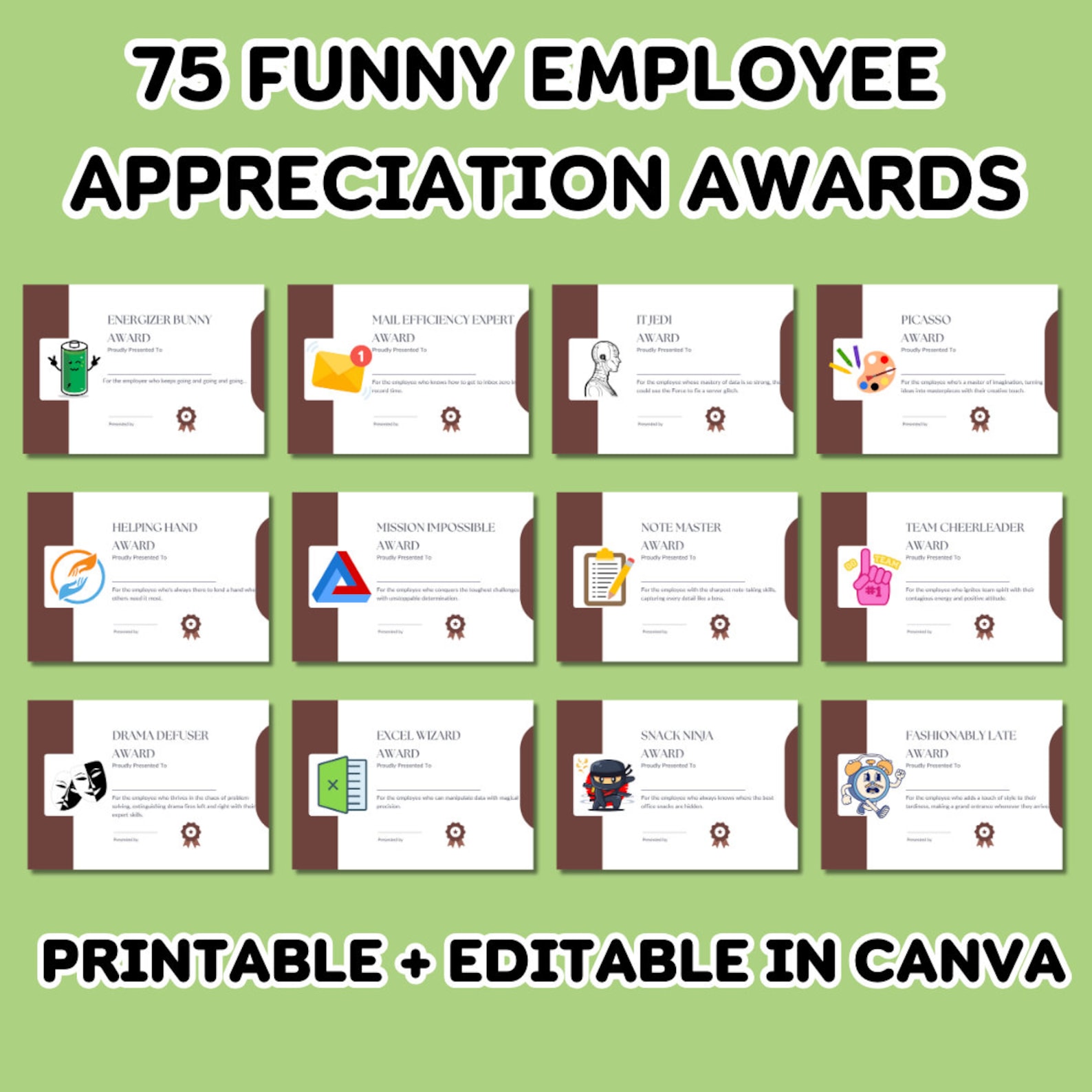 Funny Employee Appreciation Awards: 75 Printable Certificates (editable ...