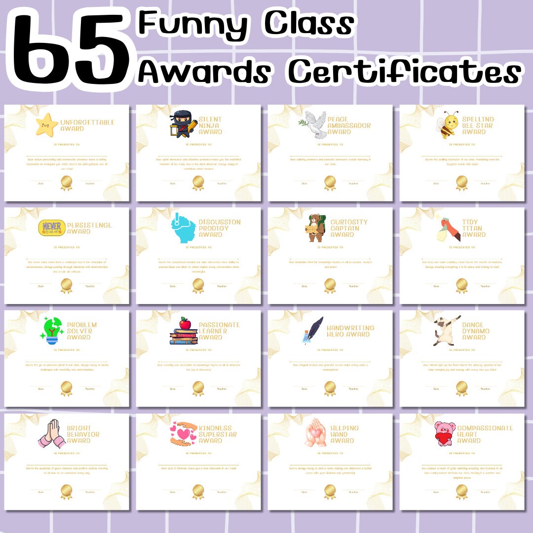Funny Classroom Awards Certificates Editable in Canva, End of School ...