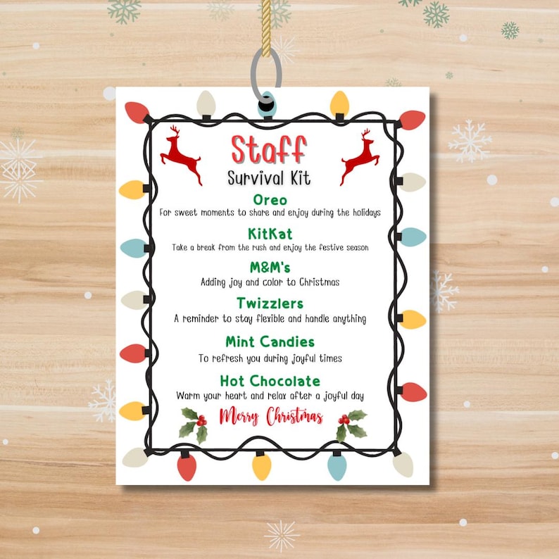 Editable Christmas Team Appreciation Survival Kit Work Employee ...