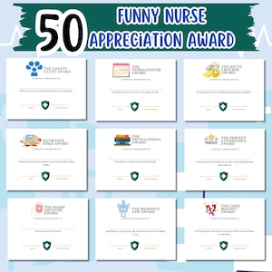 Funny Nurse Award Printable Bundle: 50 RN Coworker Awards (digital ...