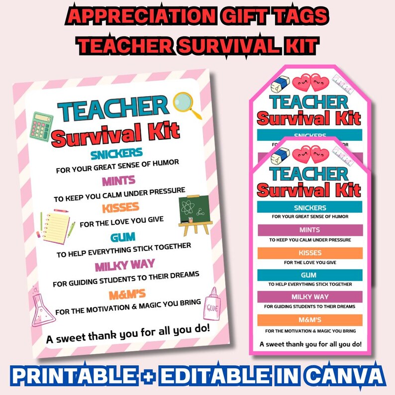 Teacher Survival Kit Gift Tag, Thank You Teacher Tag, Teacher ...