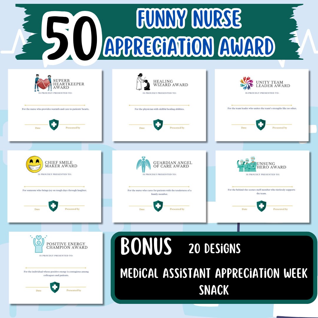 Funny Nurse Award Printable Bundle: 50 RN Coworker Awards (digital ...