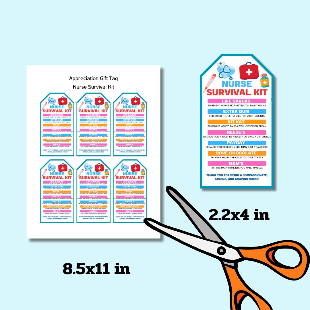Nurse Survival Kit Gift Tag, Nurse Appreciation Gift Tag, Thank You ...