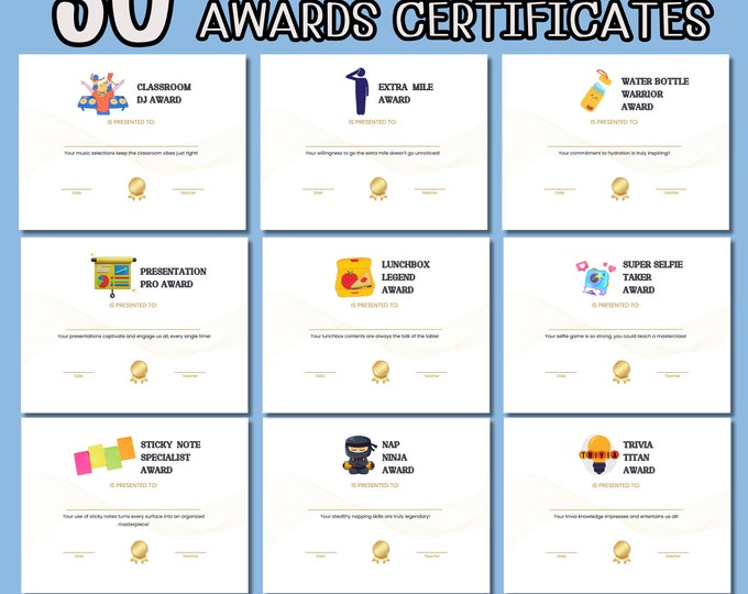 125 Funny Editable Classroom Awards Certificates, Canva Template ...