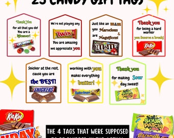 Employee Candy Bar Gift Tags Thank You Notes for Employee Appreciation ...