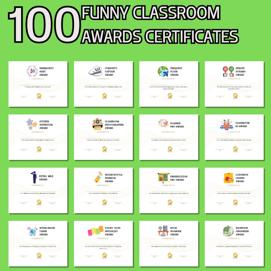 Funny Classroom Awards Certificates Editable in Canva, End of School ...