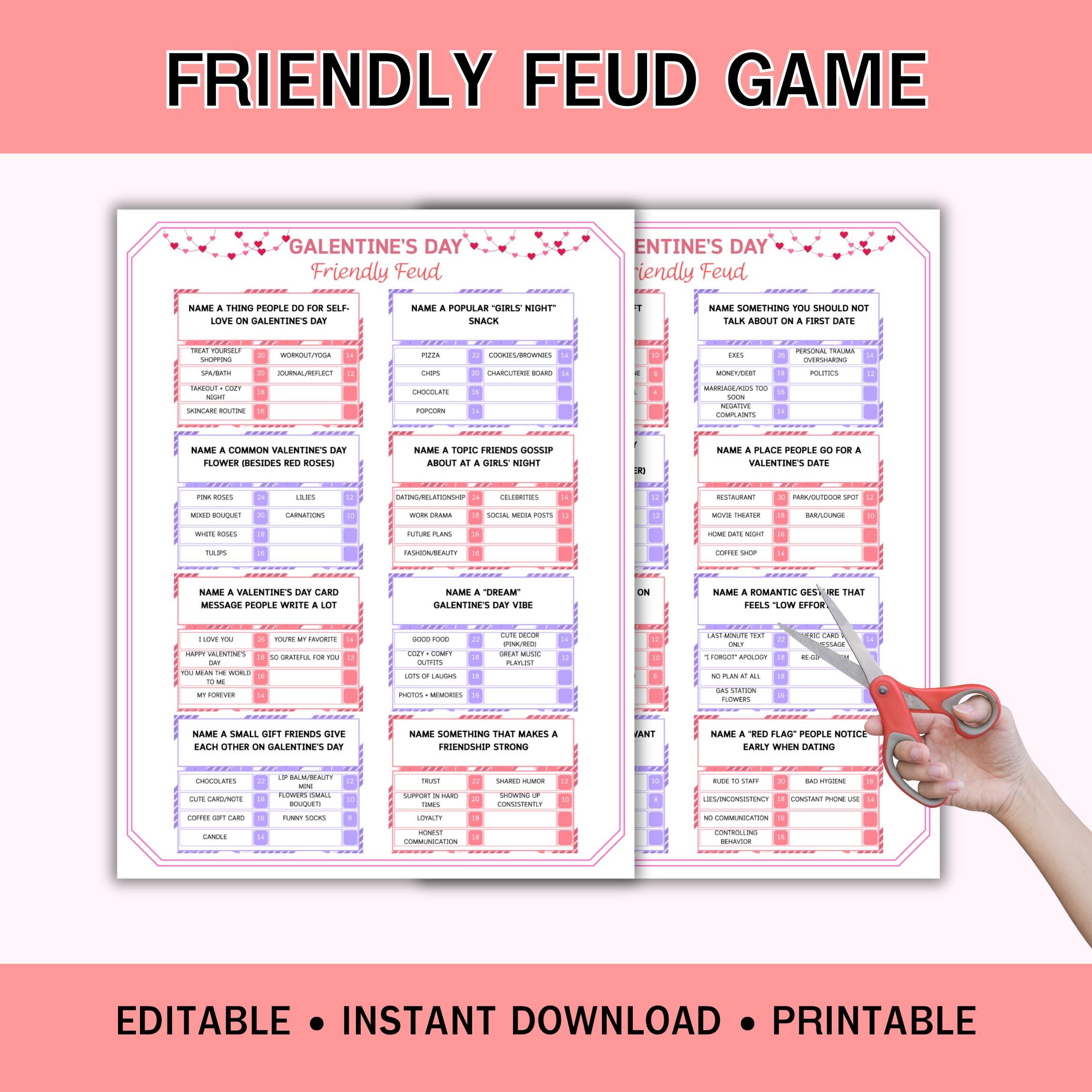 Valentine's Day Friendly Feud Game, Galentine's Party, Canva Editable ...