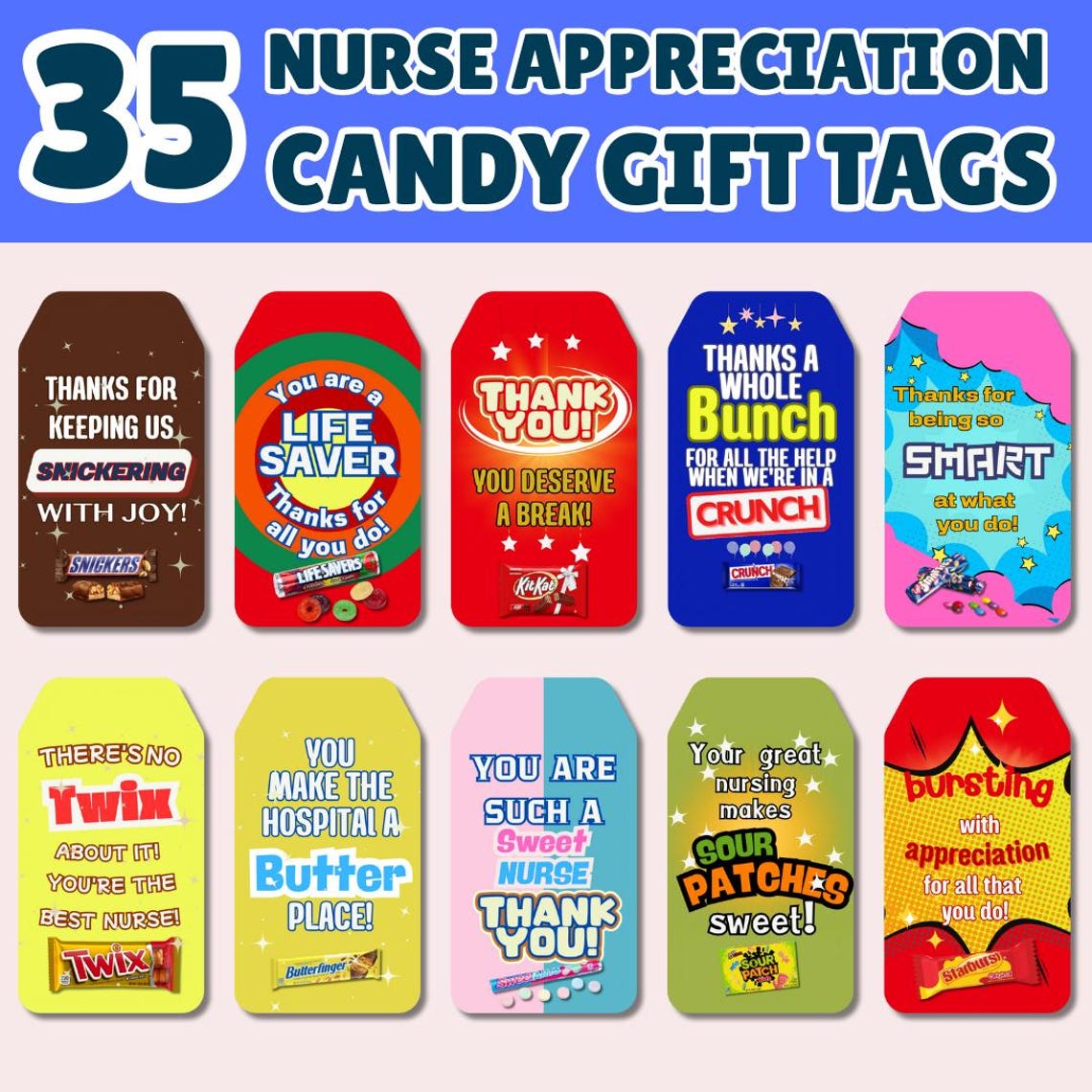 Nurse Appreciation Candy Bar Gift Tags: Thank You Treat (digital ...