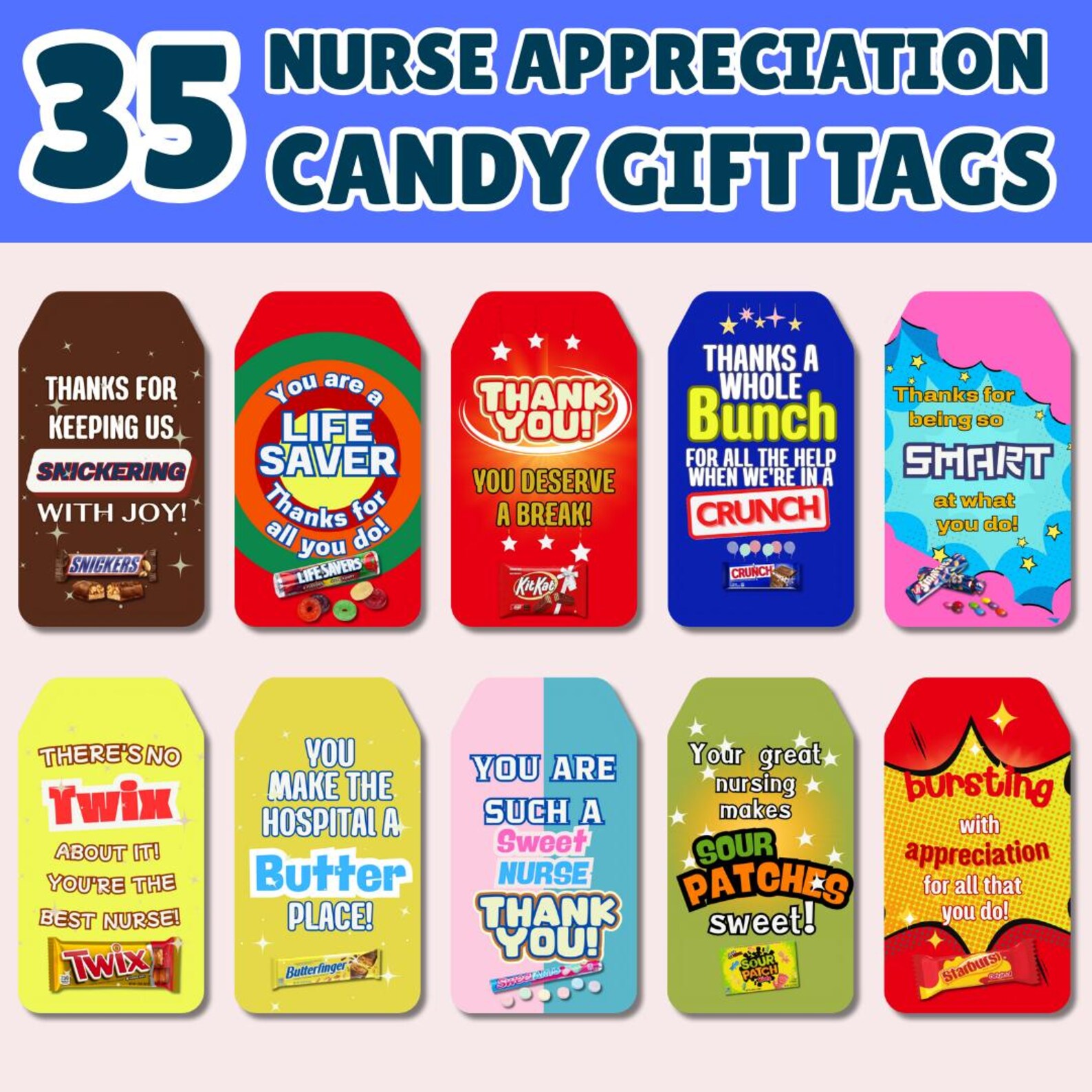 Nurse Appreciation Candy Bar Gift Tags: Thank You Treat (digital ...