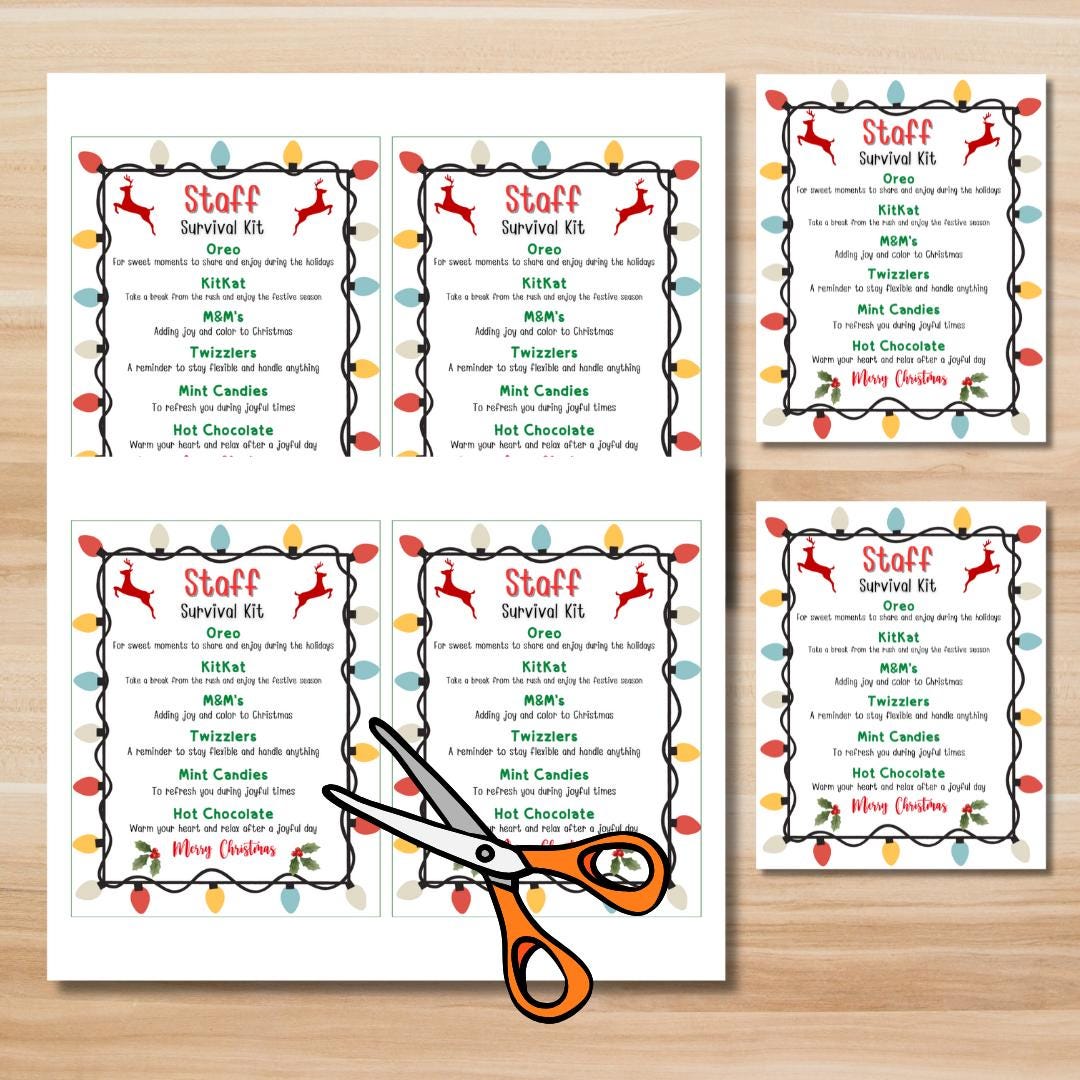 Editable Christmas Team Appreciation Survival Kit Work Employee ...