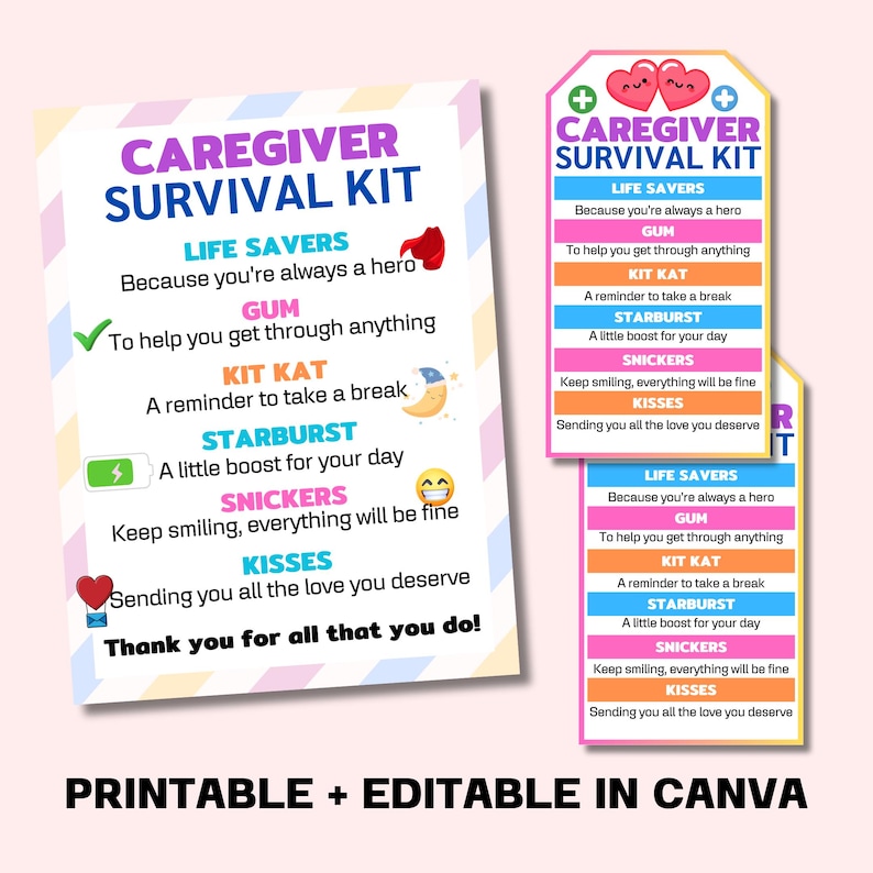 Caregiver Survival Kit Tag: Printable Appreciation Gift (digital ...
