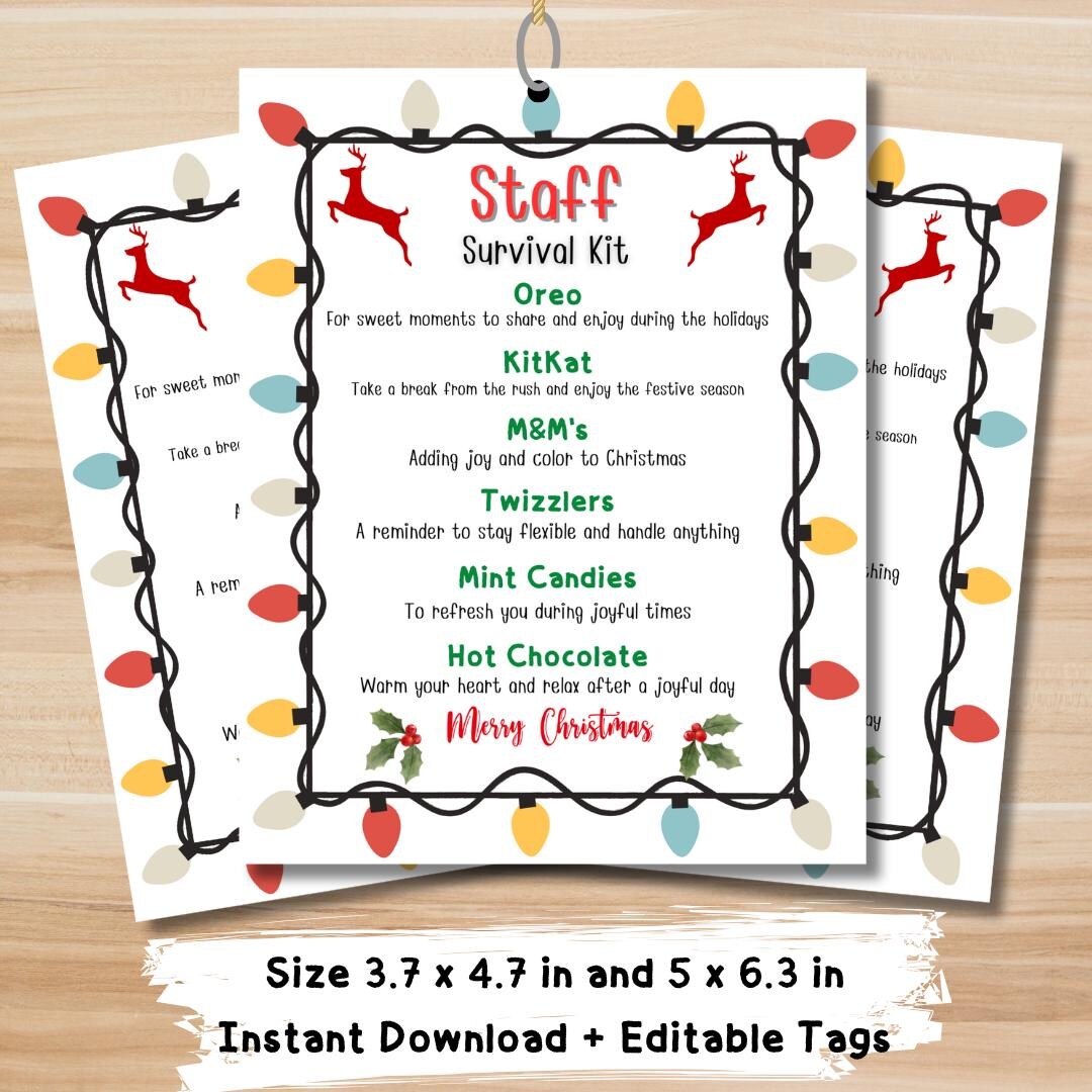 Christmas Team Appreciation Gift Tag: Survival Kit (digital Download ...
