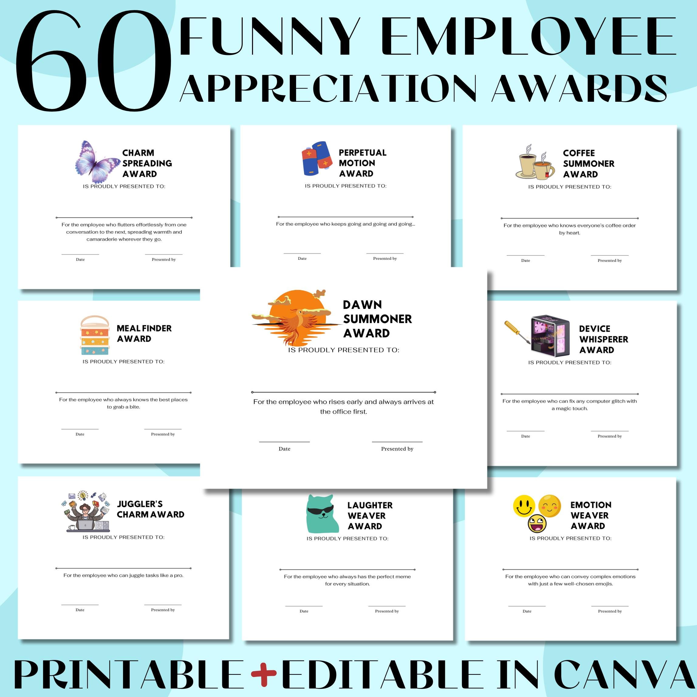 Funny Employee Appreciation Awards: 60 Printable Certificates (editable ...