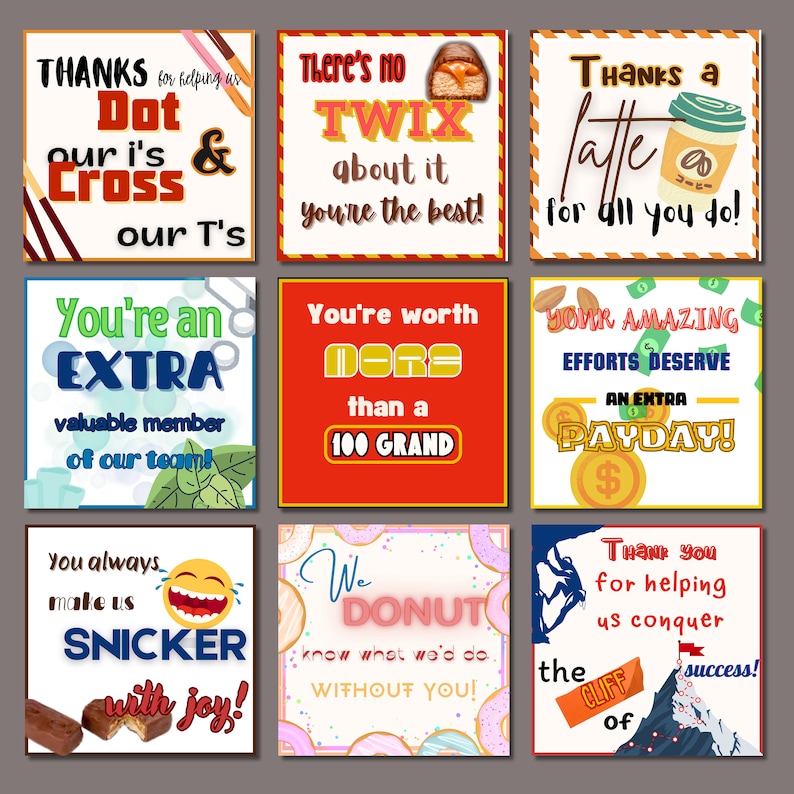 Snack and Candy Treat Tags for Employee, Teacher, Nurse Appreciation ...