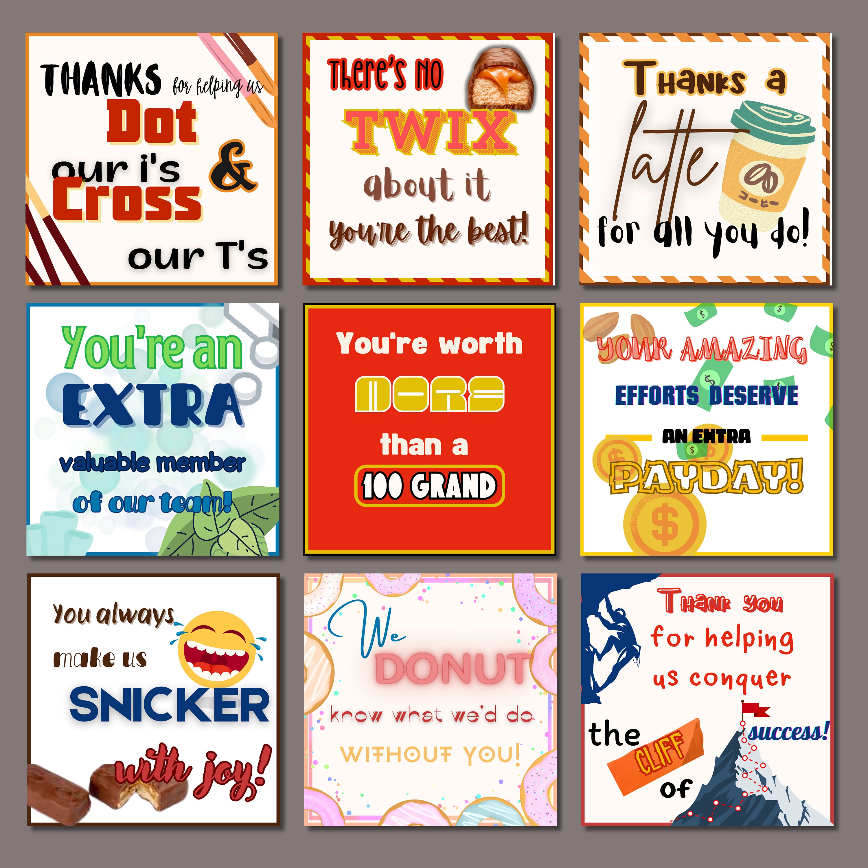 Snack and Candy Treat Tags for Employee, Teacher, Nurse Appreciation ...