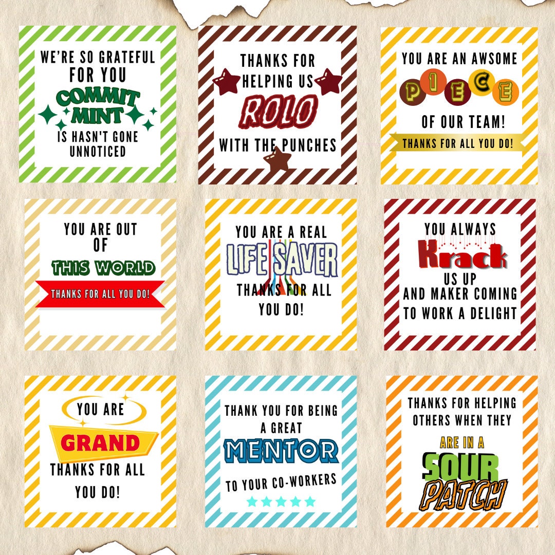 30 Employee Candy Bar Gift Tags. Employee Appreciation Tag. Staff ...