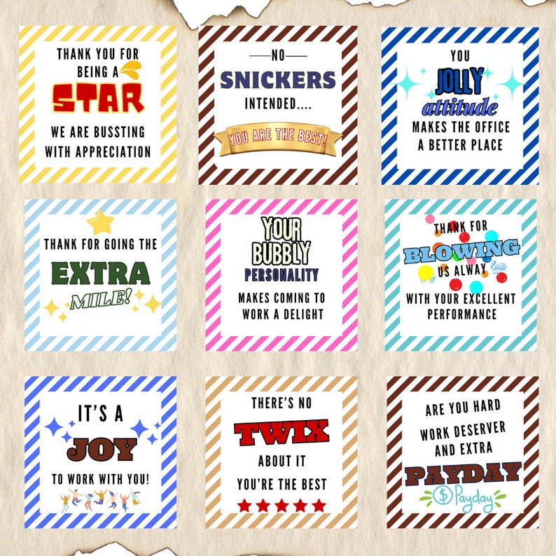 30 Employee Candy Bar Gift Tags. Employee Appreciation Tag. Staff ...