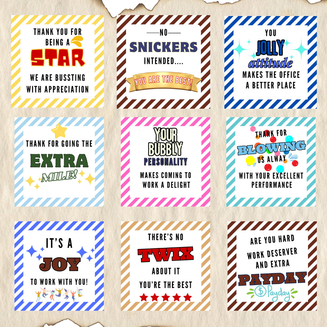 30 Employee Candy Bar Gift Tags. Employee Appreciation Tag. Staff ...