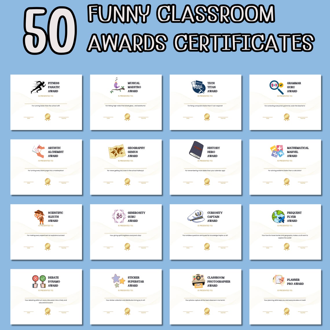 Funny Classroom Awards: 50+ Editable Certificates (canva) - Etsy
