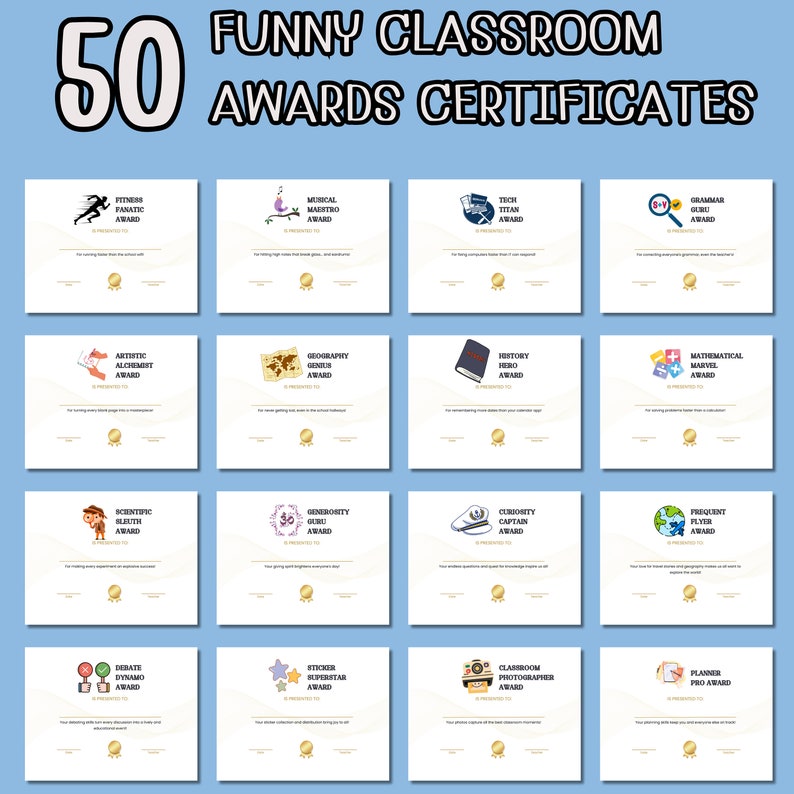 Funny Classroom Awards: 50+ Editable Certificates (canva) - Etsy