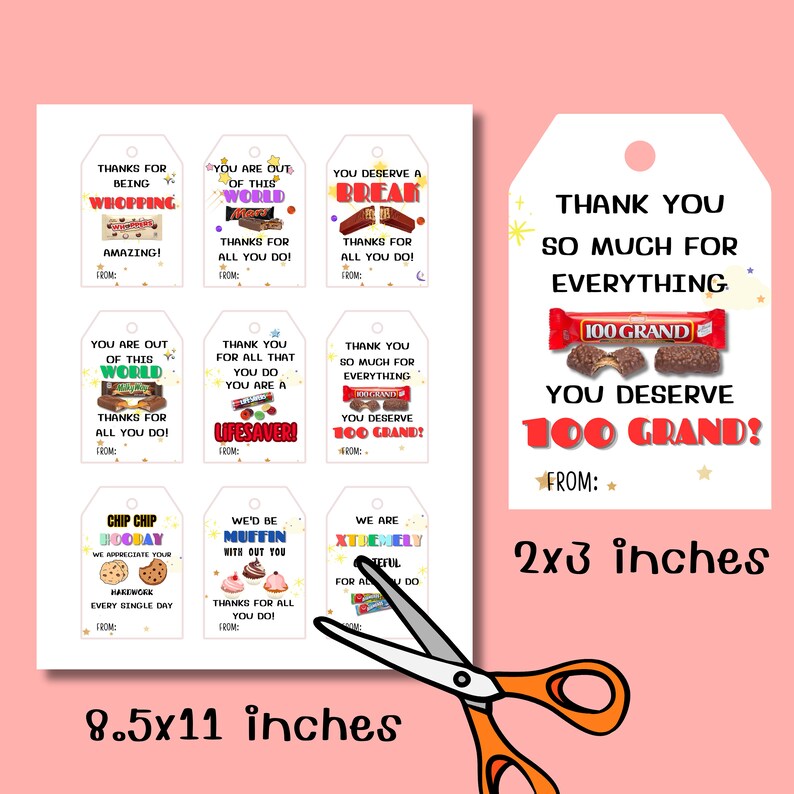 Candy Thank You Tags: Teacher & Staff Appreciation (digital Download ...