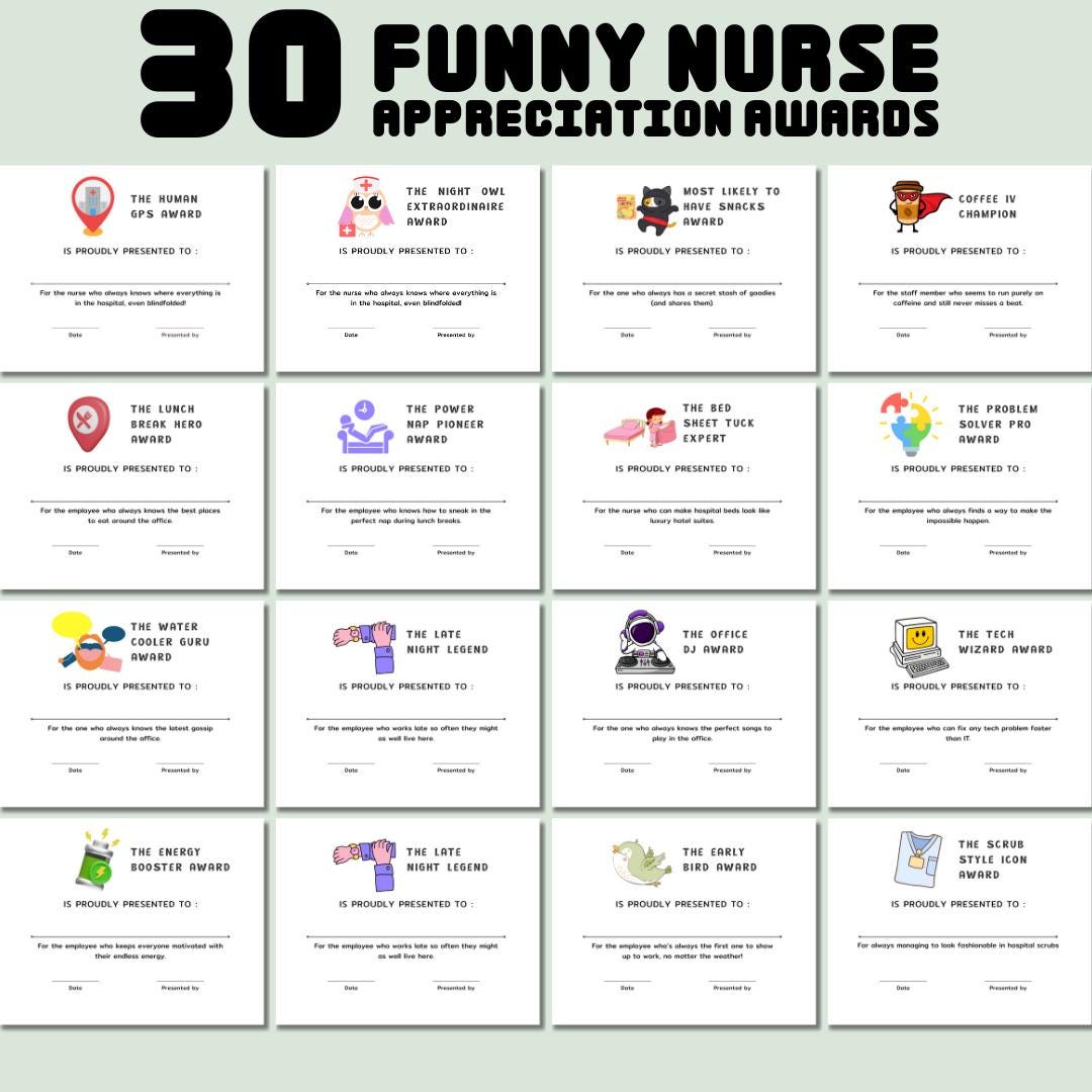 Funny Nurse Appreciation Awards - 30 Printable Staff Recognition ...