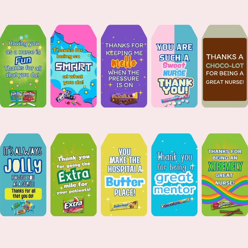 Nurse Appreciation Candy Bar Gift Tags: Thank You Treat (digital ...